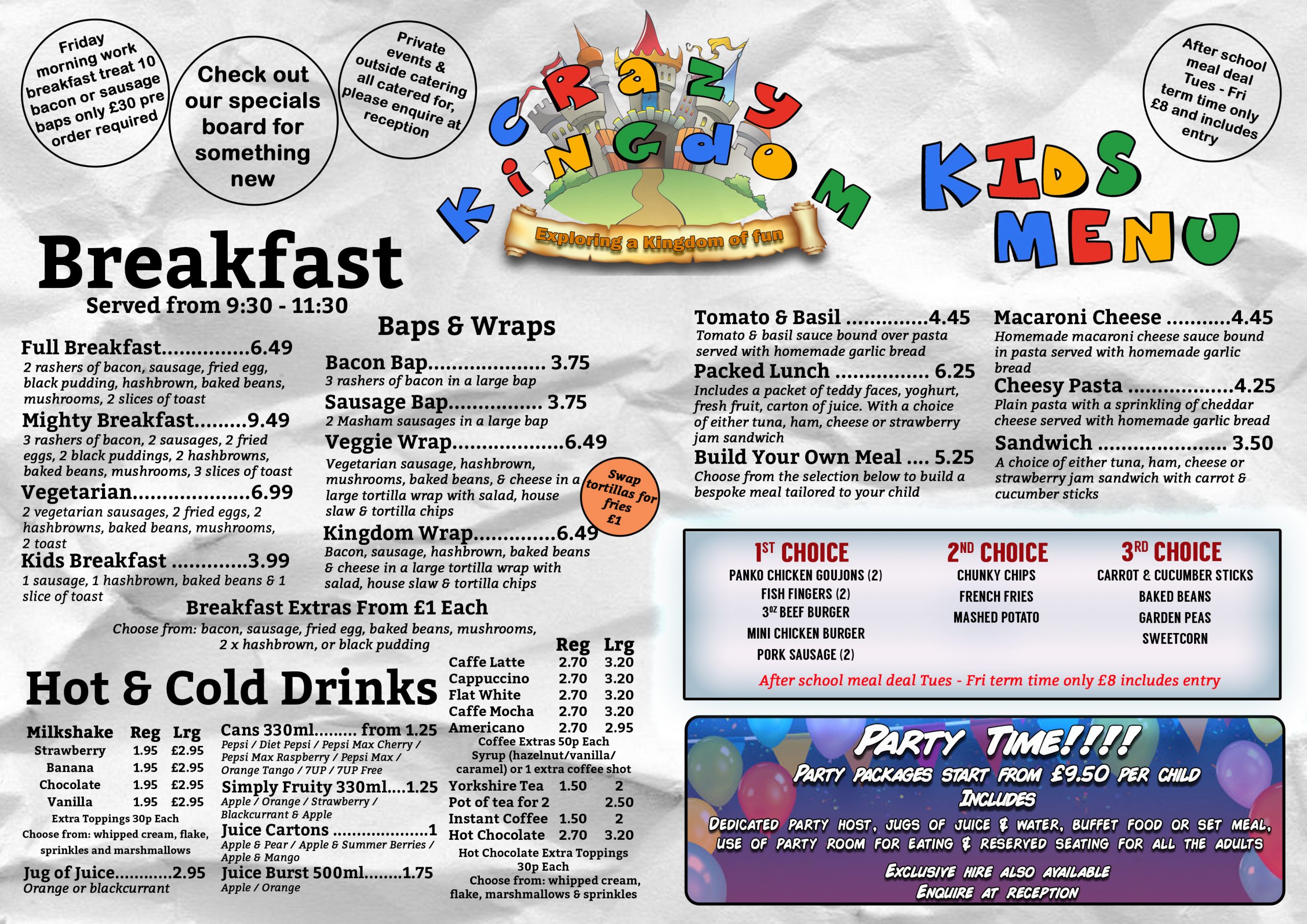 Food Menu - Crazy Kingdom